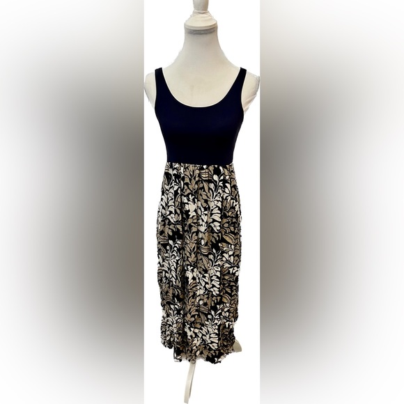LOFT | Dresses | Loft Navy Blue Tan And White Floral Petite Maxi Dress ...